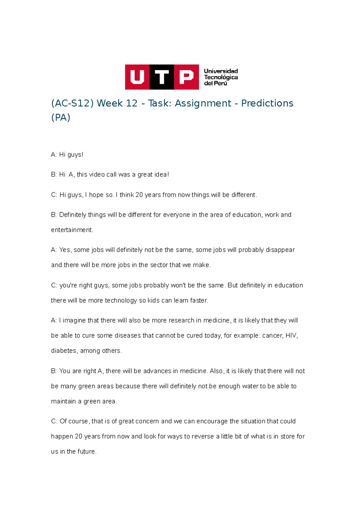 Ingles IV- Semana 12 - (AC-S12) Week 12 - Task: Assignment ...