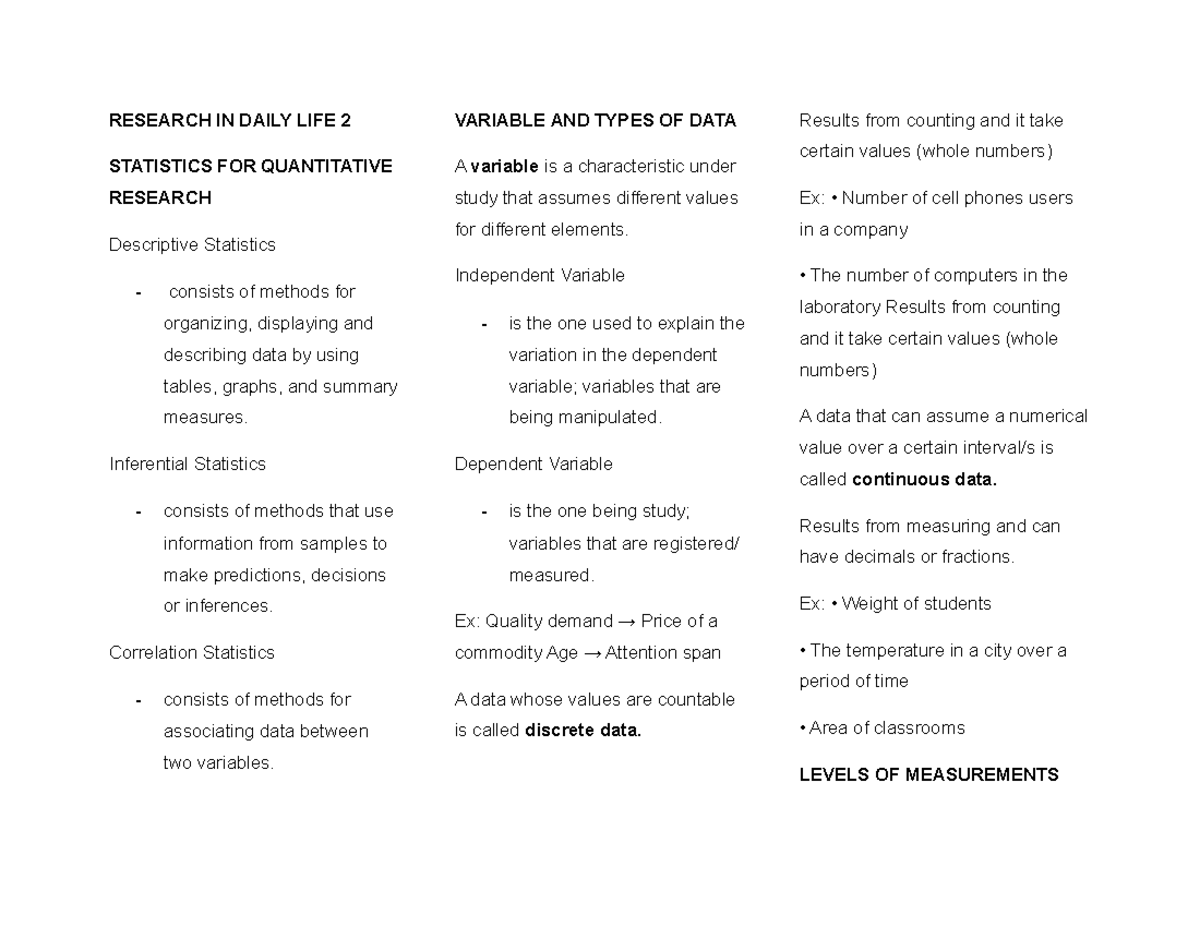 RDL2-1 - Lecture notes 1 - Research in Daily Life 2 - StuDocu