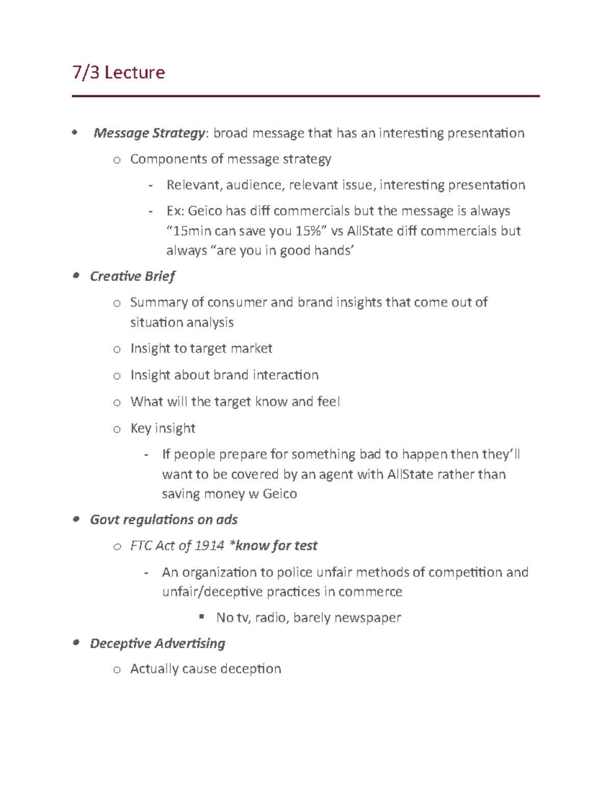 Message Strategy - Lecture notes 10 - 7/3 Lecture Message Strategy ...
