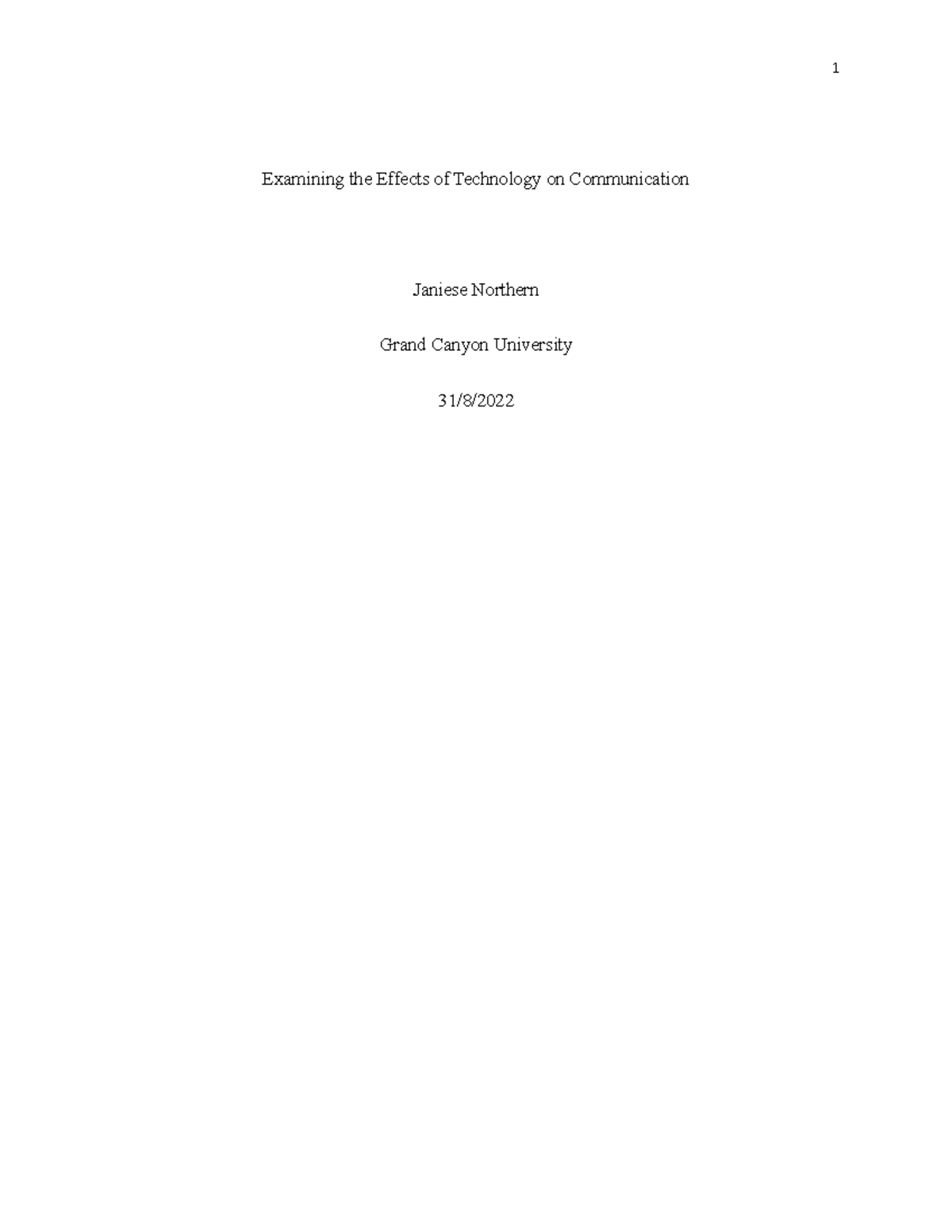 Communication Proposal JNorthern - Examining the Effects of Technology ...