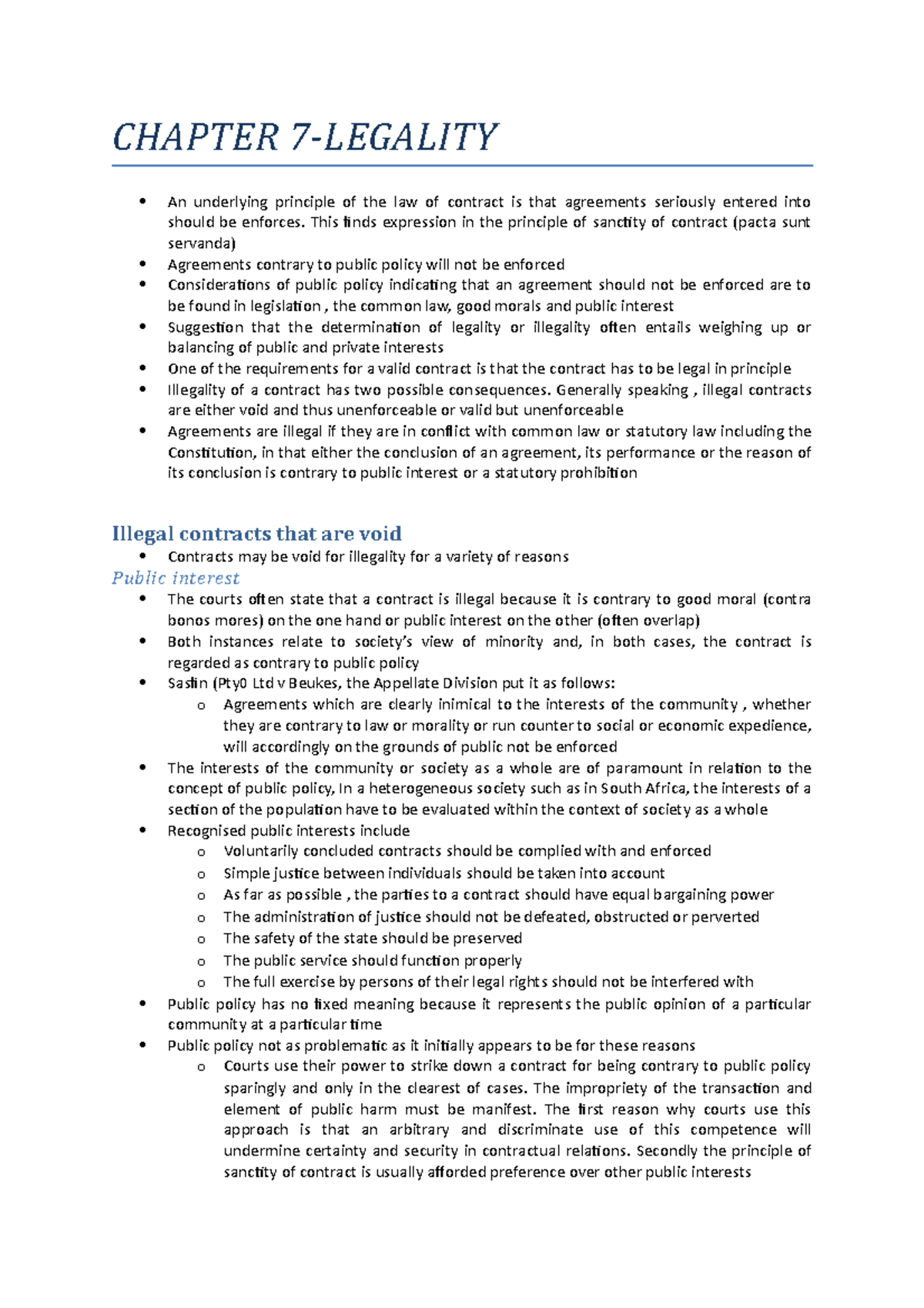 Chapter 7 KTR - CHAPTER 7-LEGALITY An underlying principle of the law of contract is - Studocu