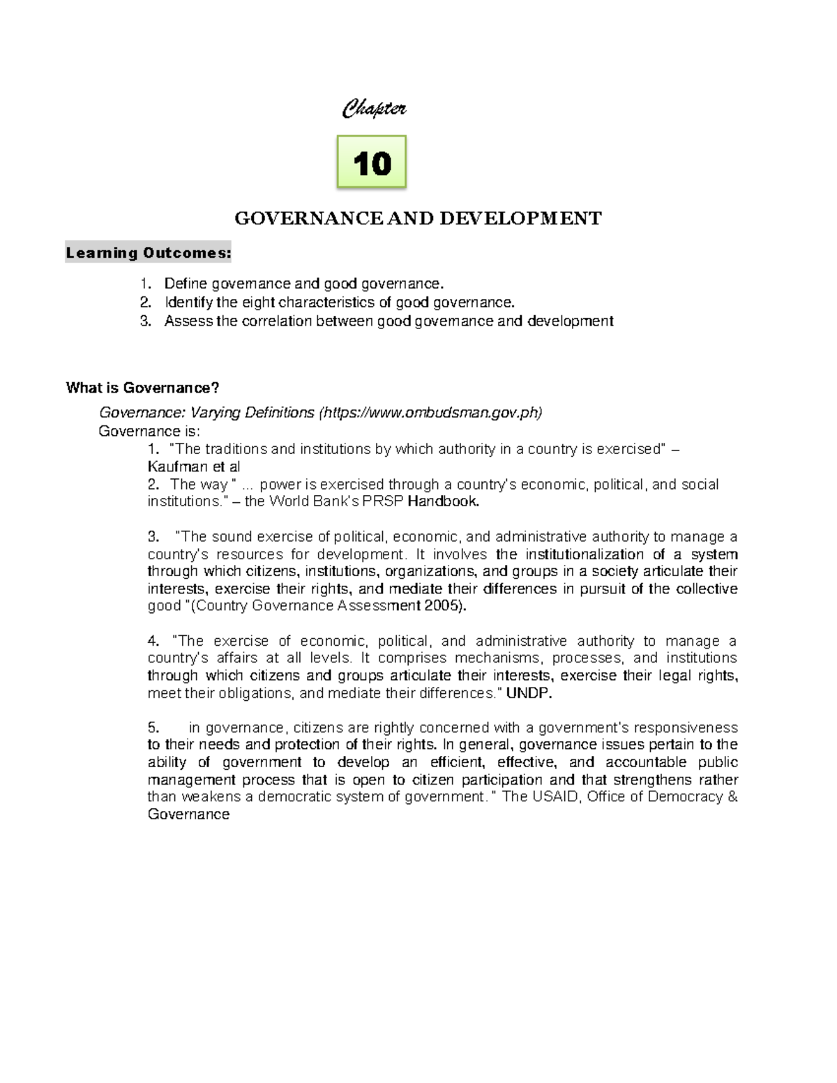 Chapter 10 Good governance - Chapter GOVERNANCE AND DEVELOPMENT ...