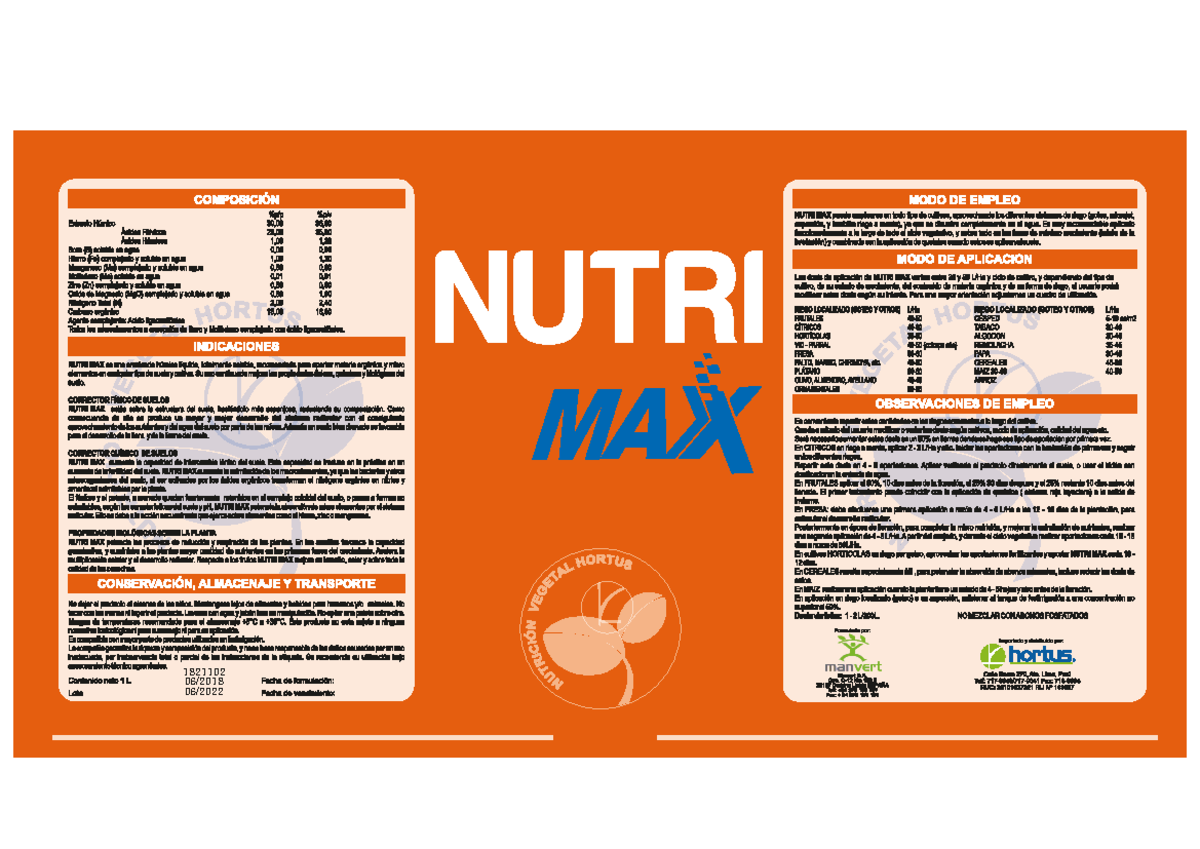 Nutri MAX Naranja - full - COMPOSICIÓN MODO DE EMPLEO NUTRI MAX puede emplearse en todo tipo de ...