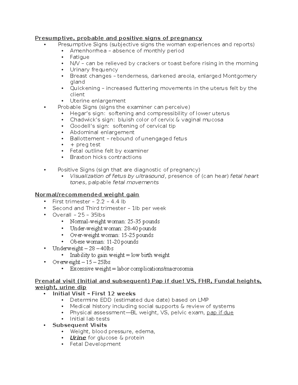 Labor and Delivery Study Guide - Presumptive, probable and positive ...