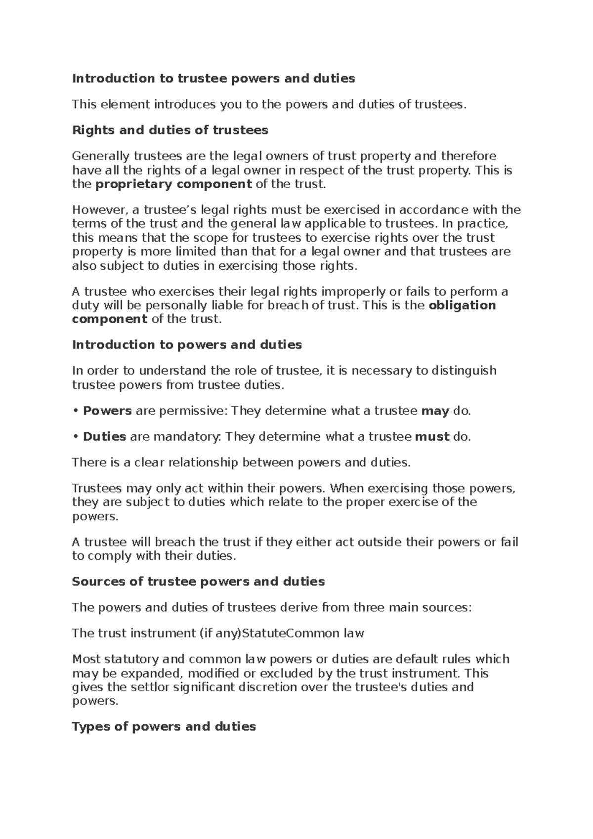 Introduction to trustee powers and duties - Rights and duties of ...