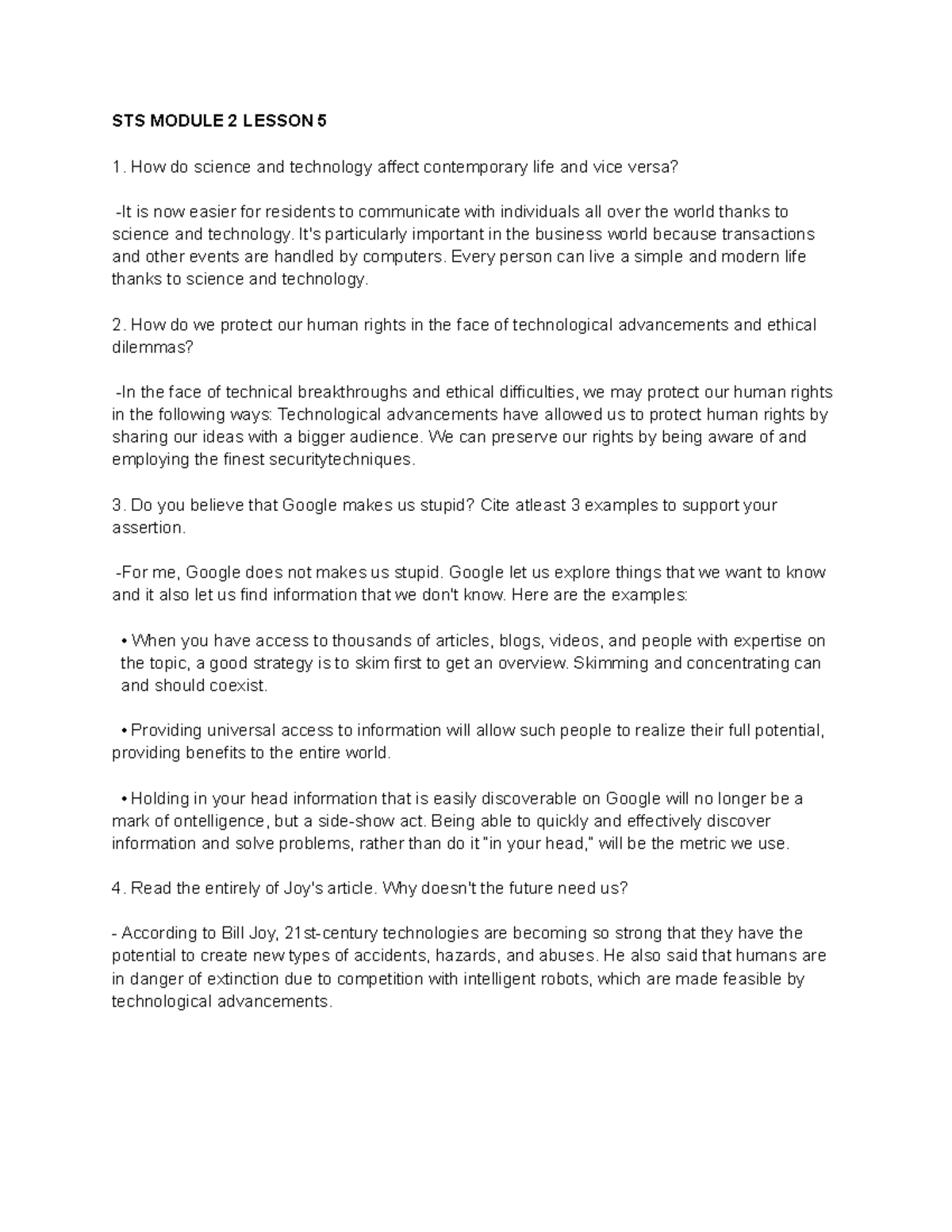 STS Module 2 Lesson 5 - STS MODULE 2 LESSON 5 How do science and ...