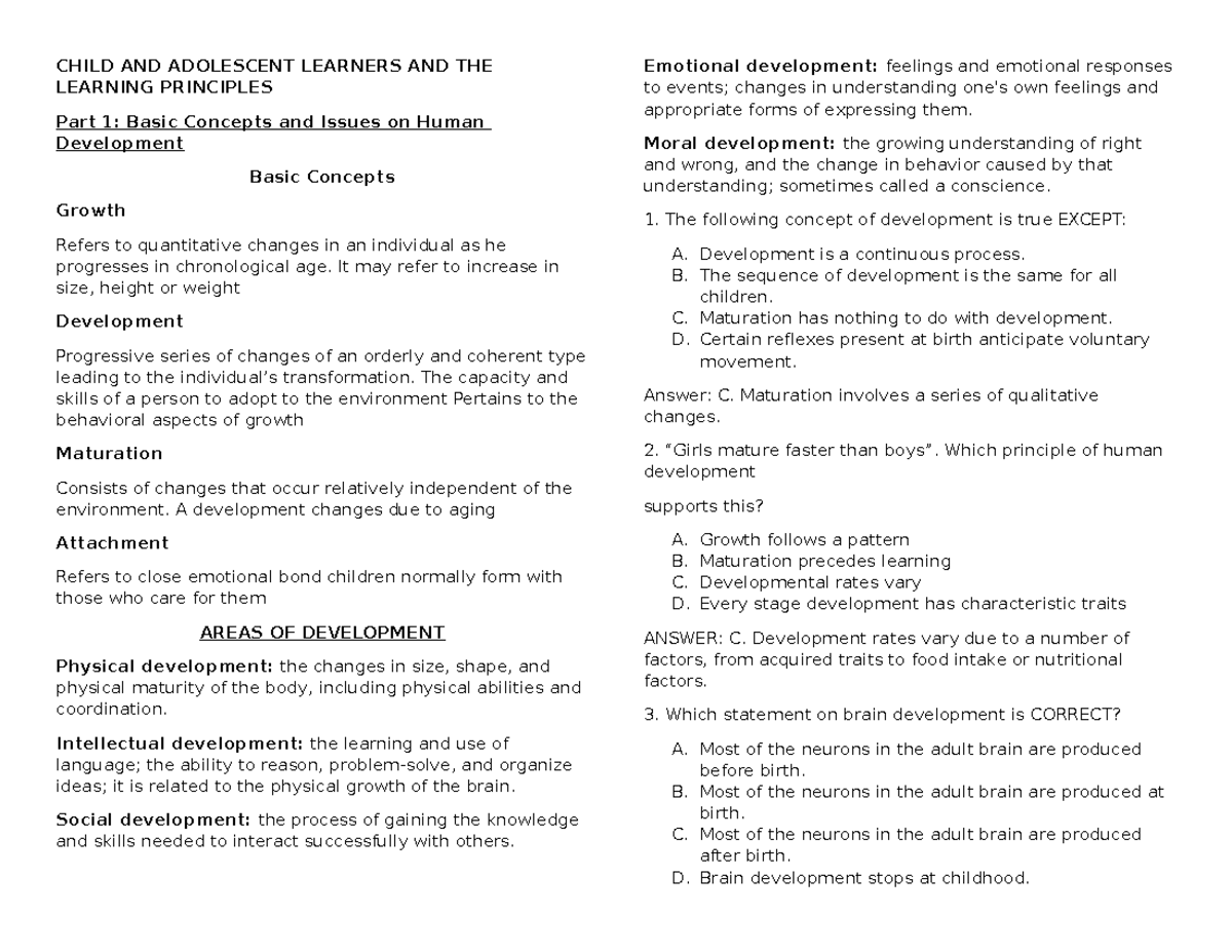 Reviewer - Lets review - CHILD AND ADOLESCENT LEARNERS AND THE LEARNING ...