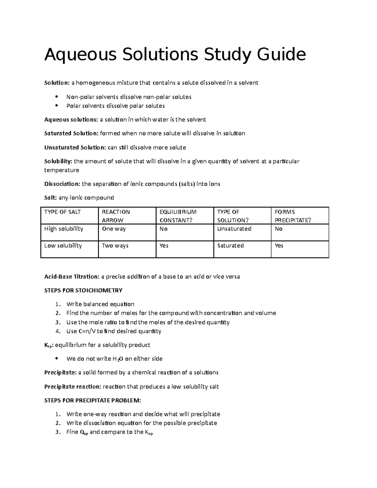 Aqueous Solutions Study Guide - Aqueous Solutions Study Guide Solution ...