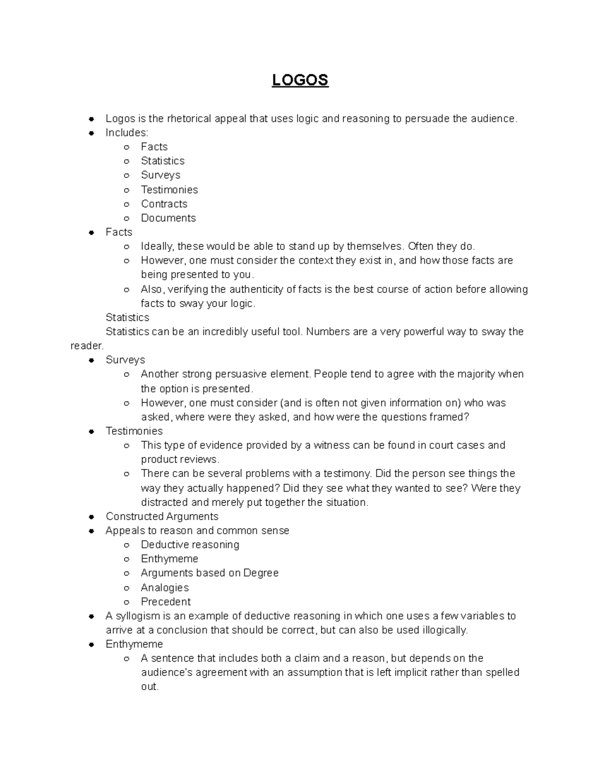 Logos Lecture Notes - LOGOS Logos is the rhetorical appeal that uses ...