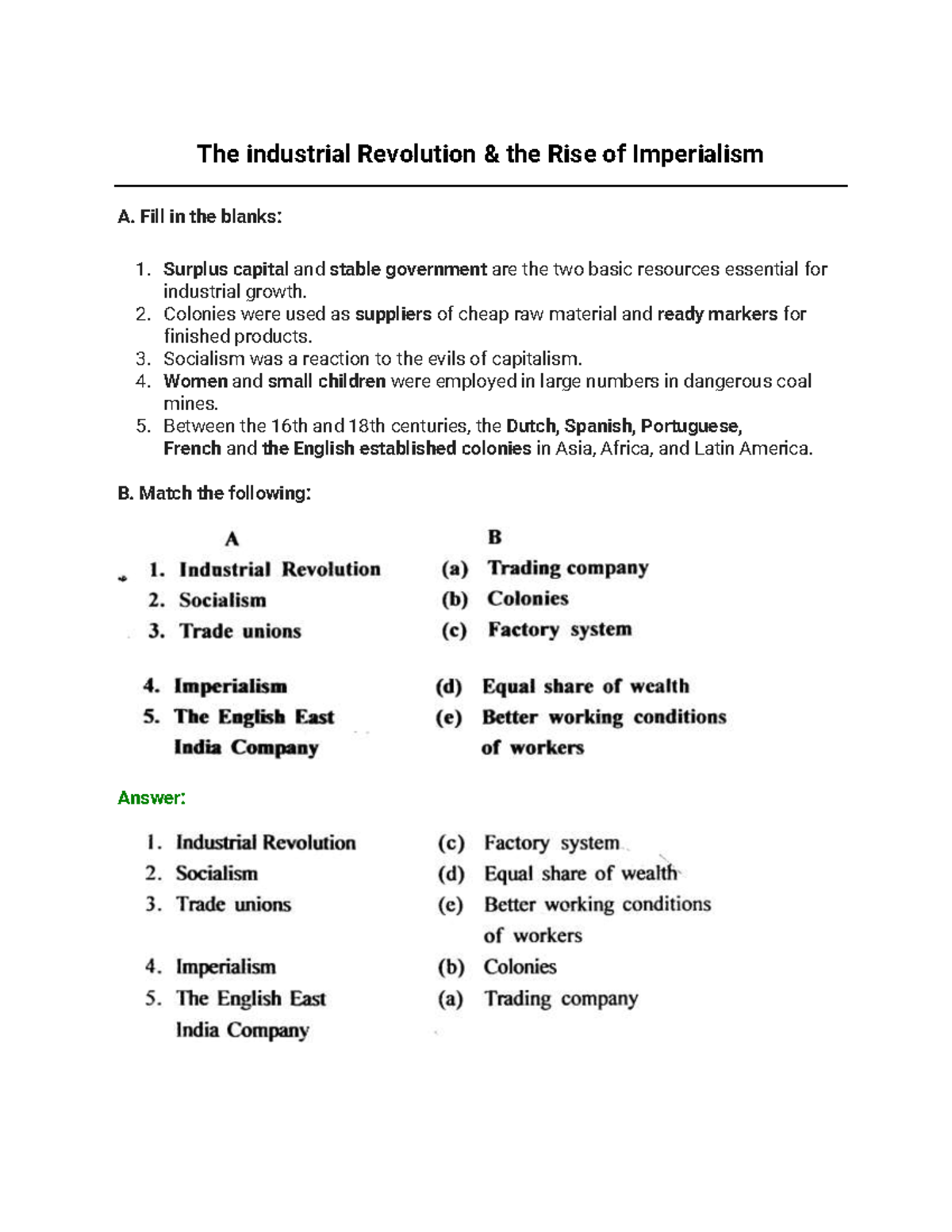 The Industrial Revolution And The Rise Of Imperialism ...