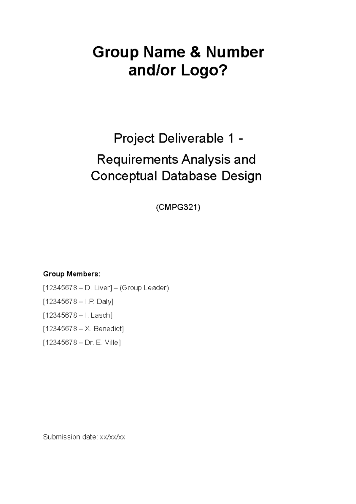 CMPG321 Project Template 2023 - Group Name & Number and/or Logo? Project Deliverable 1 - - Studocu