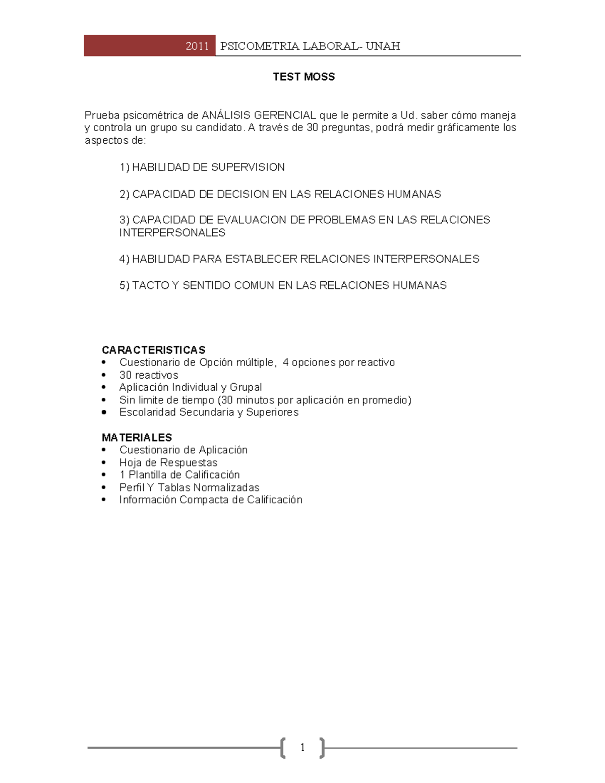 TEST+MOSS Completo - No se que es - TEST MOSS Prueba psicométrica de ...