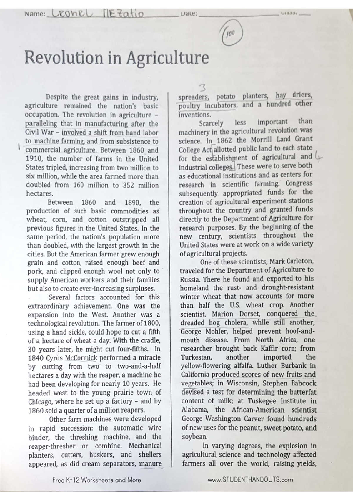 American History, Revolution In Agriculture - Name: Leonel MEZatio Date ...