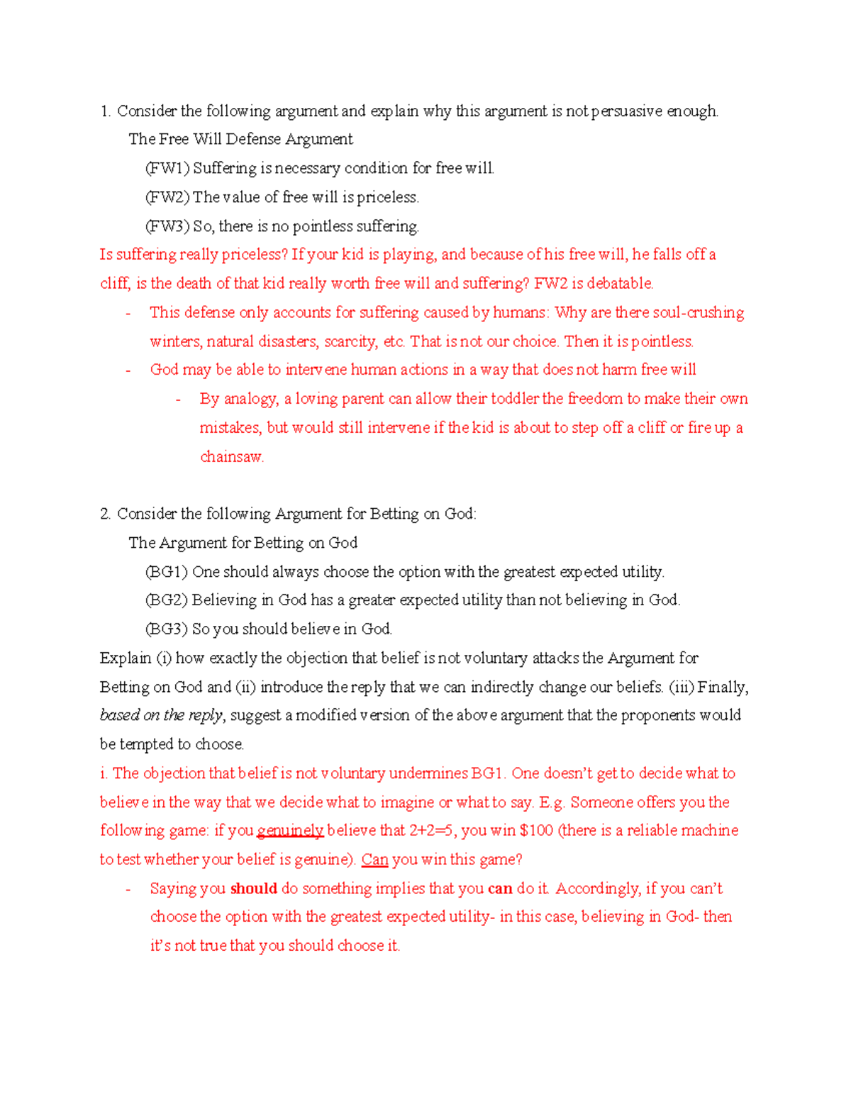 World Philosophy Midterm - Consider the following argument and explain ...
