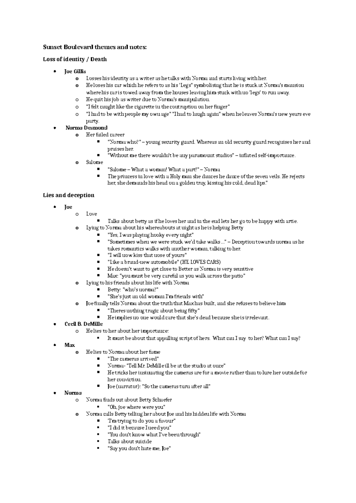 Sunset Boulevard themes and notes - o He loses his car which he refers ...