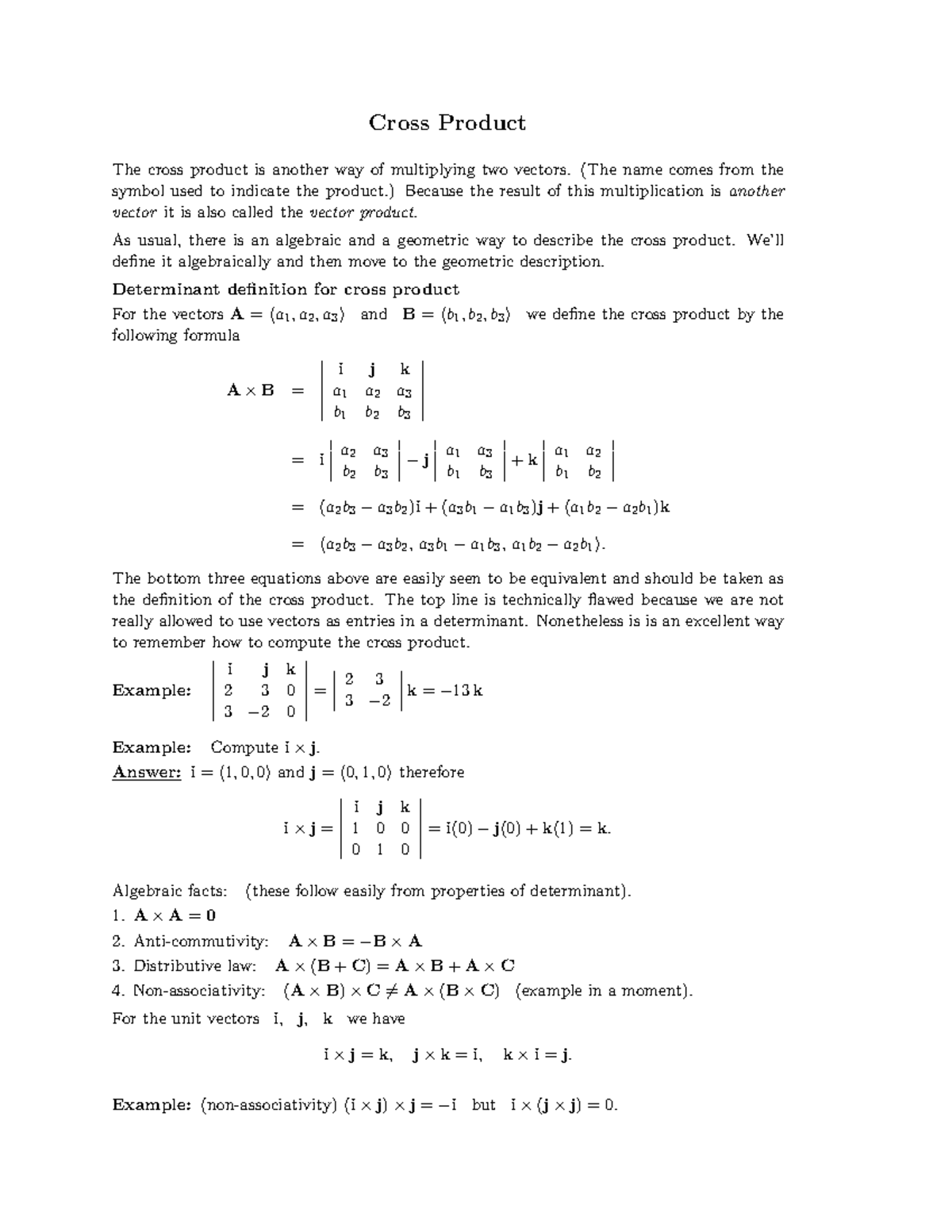 Notes Cross Products - Note - - Studocu