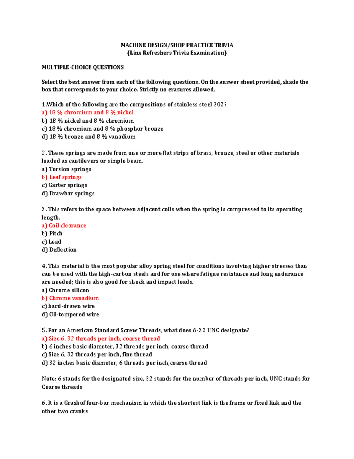 Machine Design Q - MACHINE DESIGN/SHOP PRACTICE TRIVIA (Linx Refreshers ...
