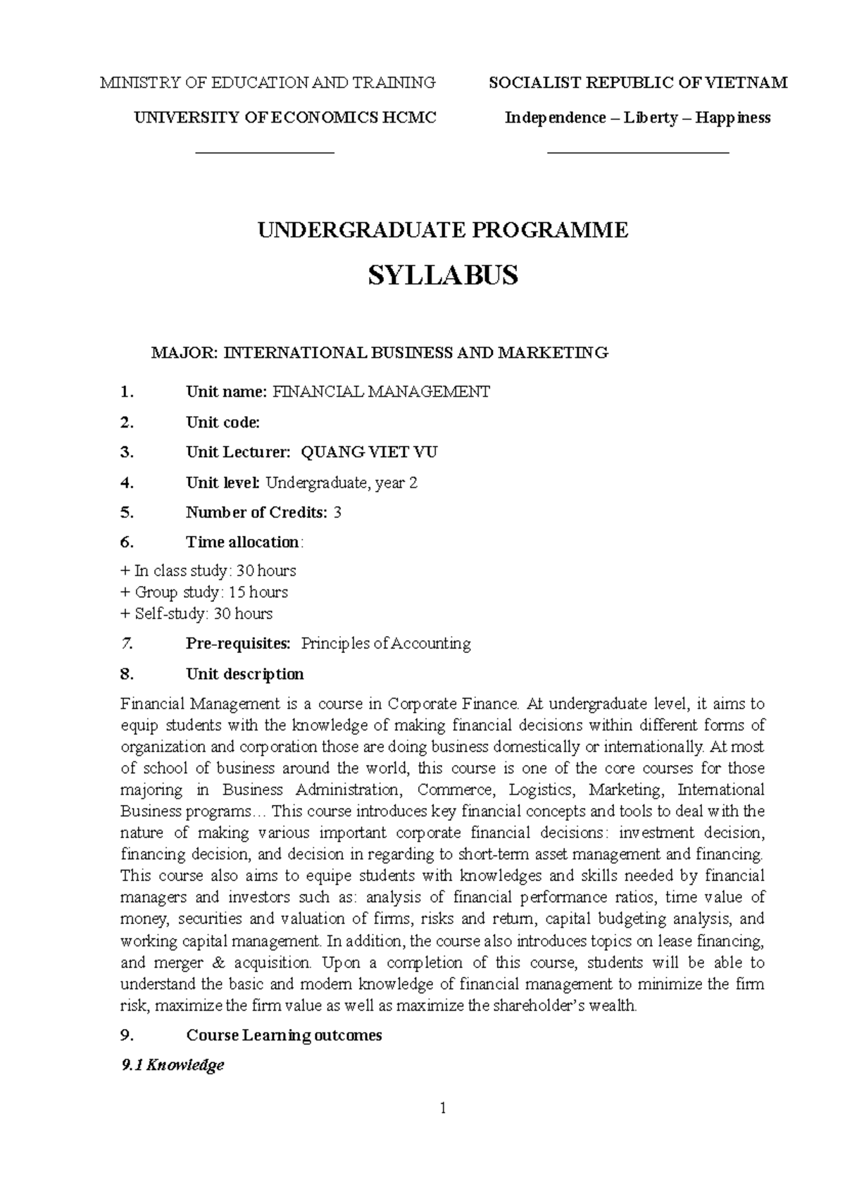 Finalized - EN-Syllabus-Financial Management - MINISTRY OF EDUCATION ...