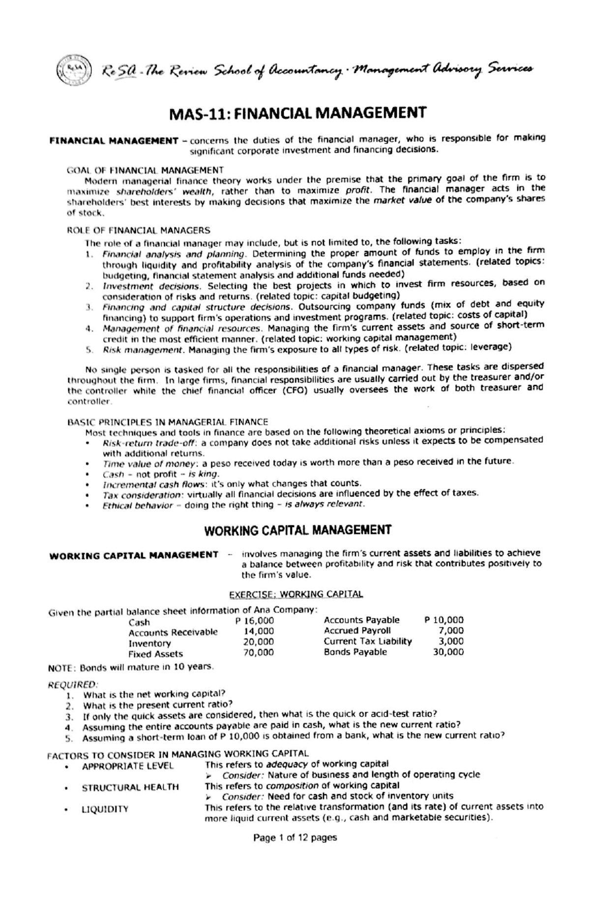 MAS-11 - From ReSa - Management Advisory Services - BS in Management ...