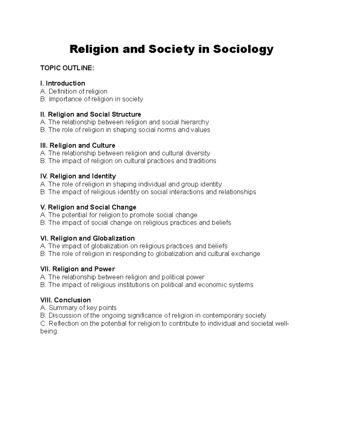 Religion and Society in Sociology - Introduction A. Definition of ...
