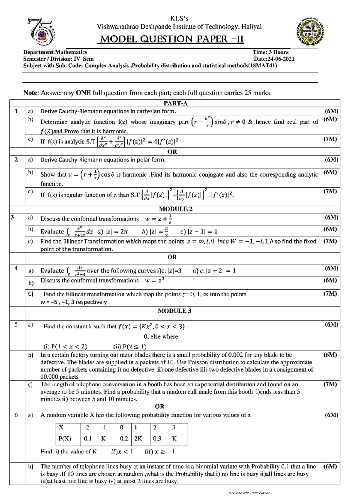 18MAT41-Model-Question-paper-ABP-converted-2 - Computer Science - Studocu