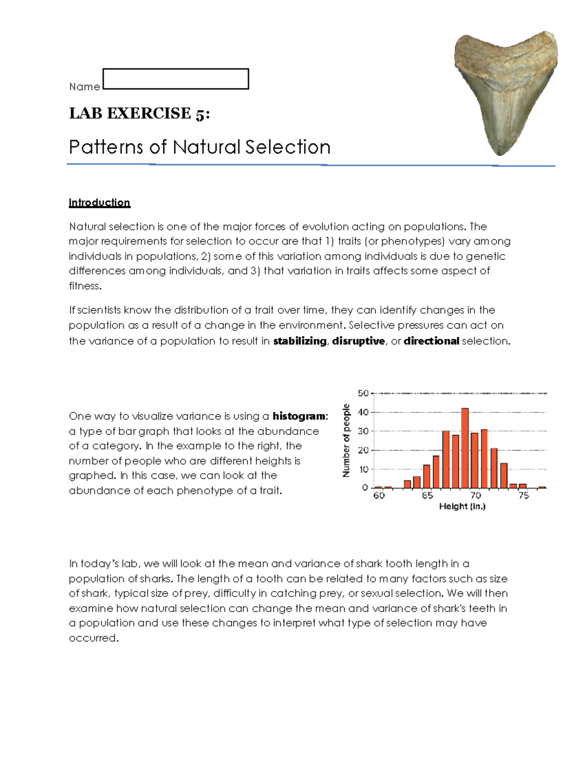 Lab 5 - Patterns of Natural Selection Online - Name LAB EXERCISE 5 ...
