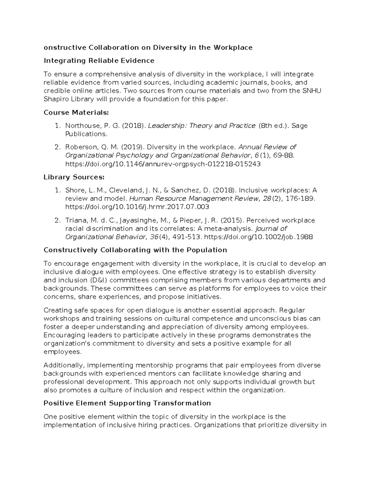 ISD 400 Module 3 - Assignment - onstructive Collaboration on Diversity ...