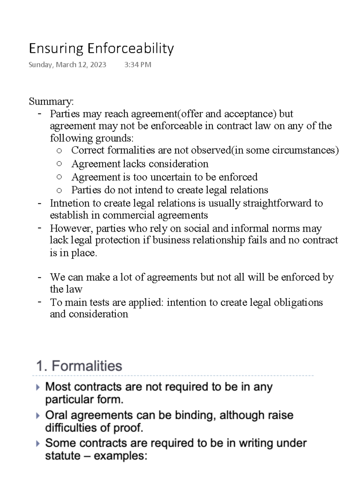 Ensuring Enforceability - Summary: Parties may reach agreement(offer ...