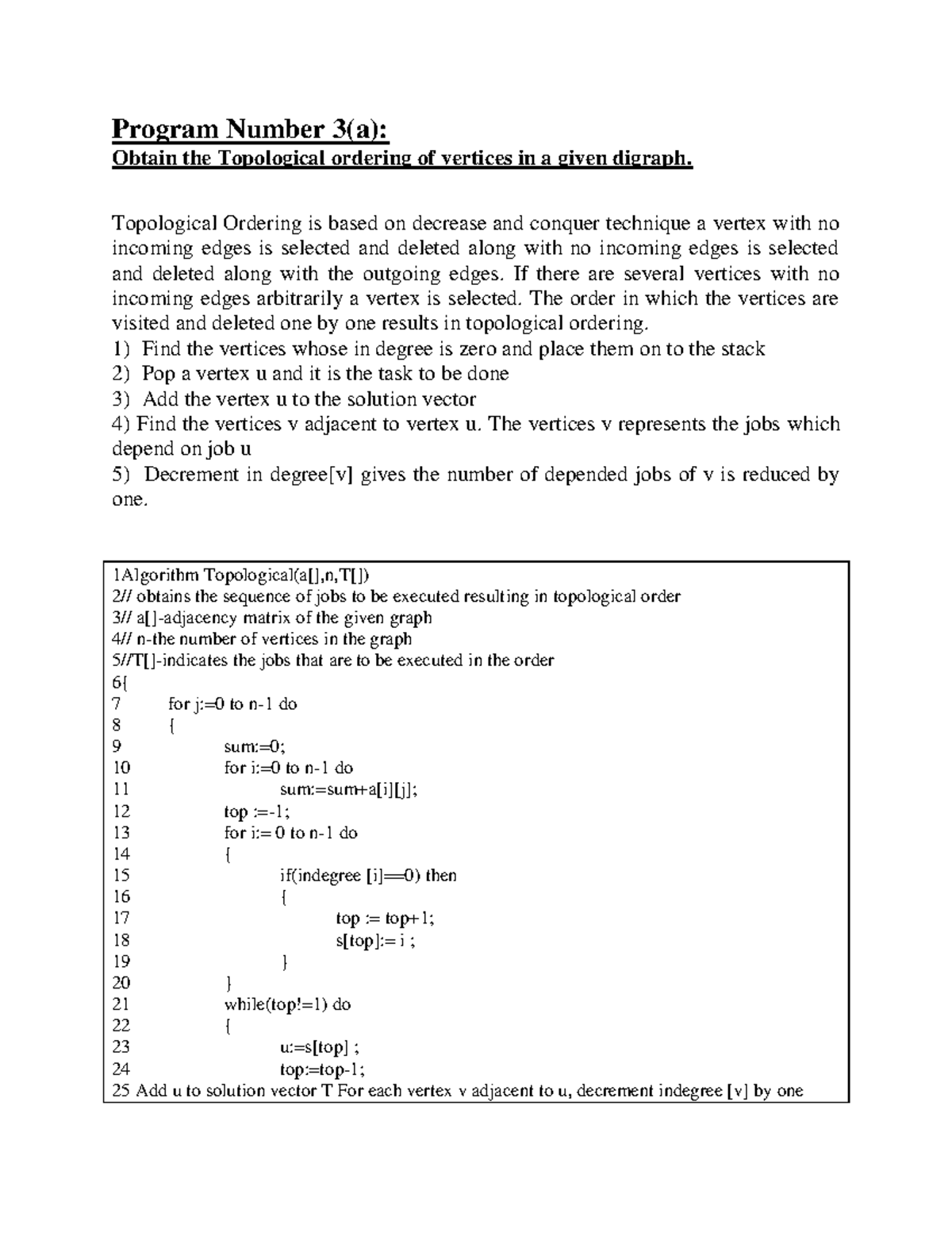 Topological Ordering Topological Ordering Is Based On Decrease And Conquer Technique A Vertex 