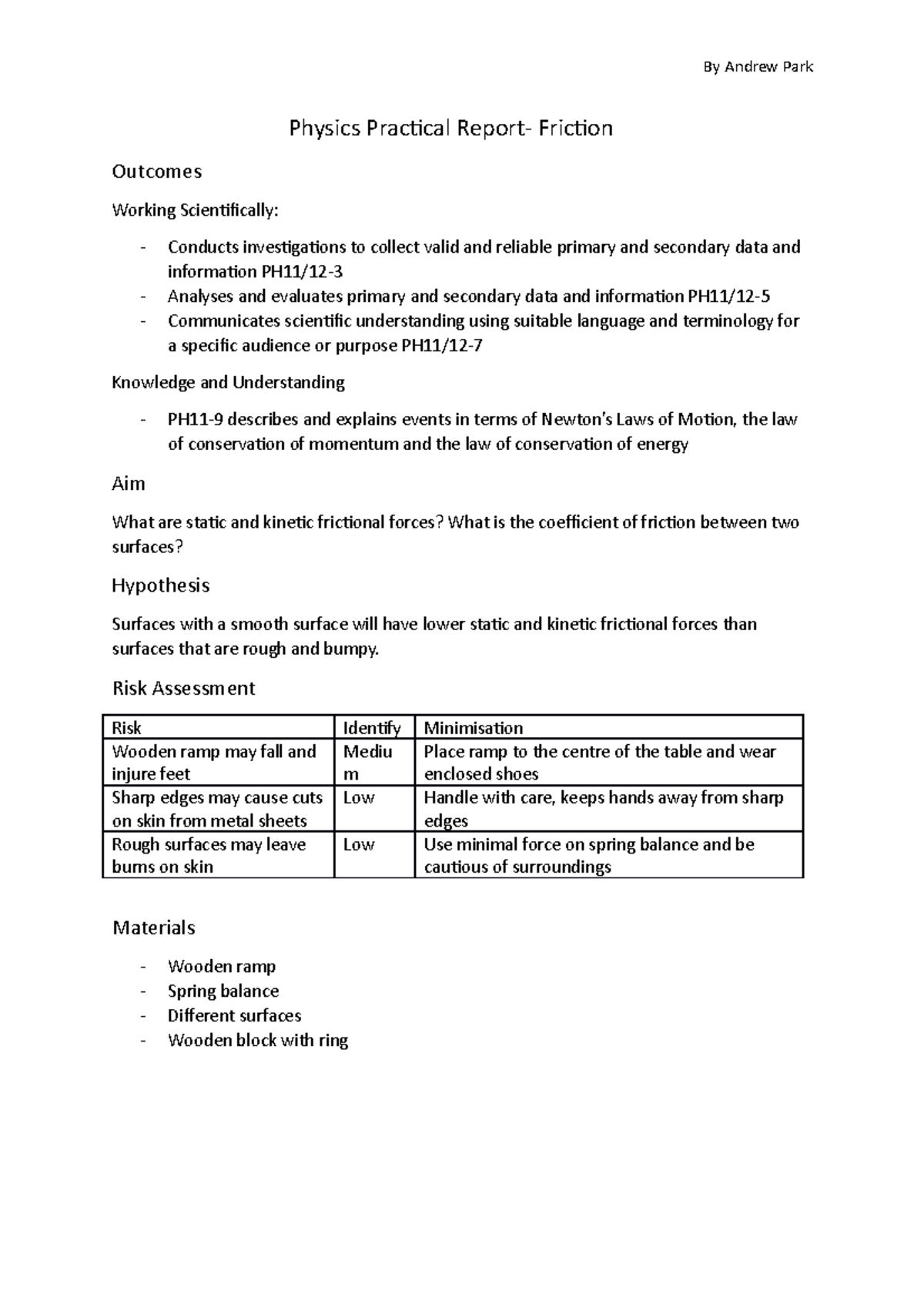 Physics Practical Report Friction - Physics Practical Report- Friction ...