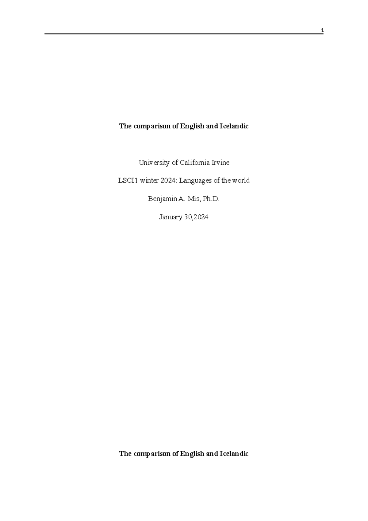 Study of icelandic - The comparison of English and Icelandic University ...