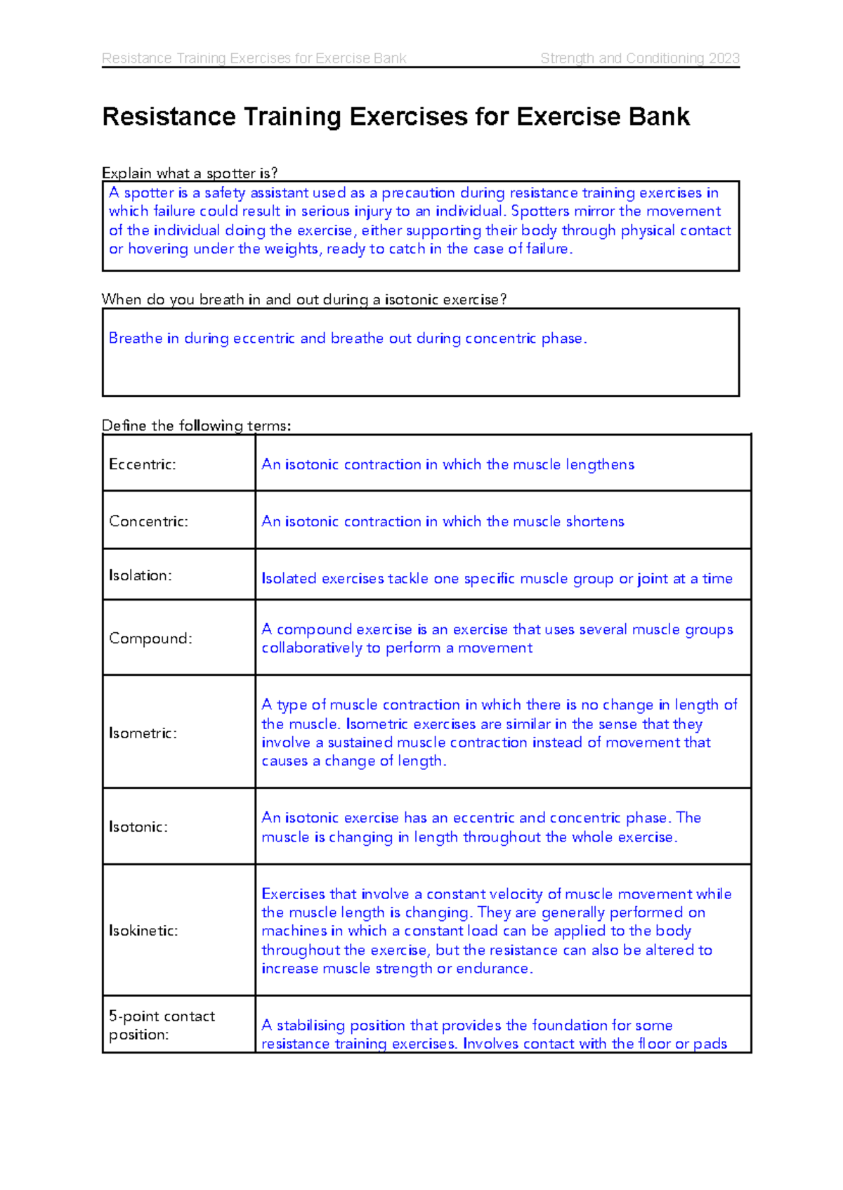 Resistance Training Exercises for Exercise Bank - Tutorial notes-1.docx ...