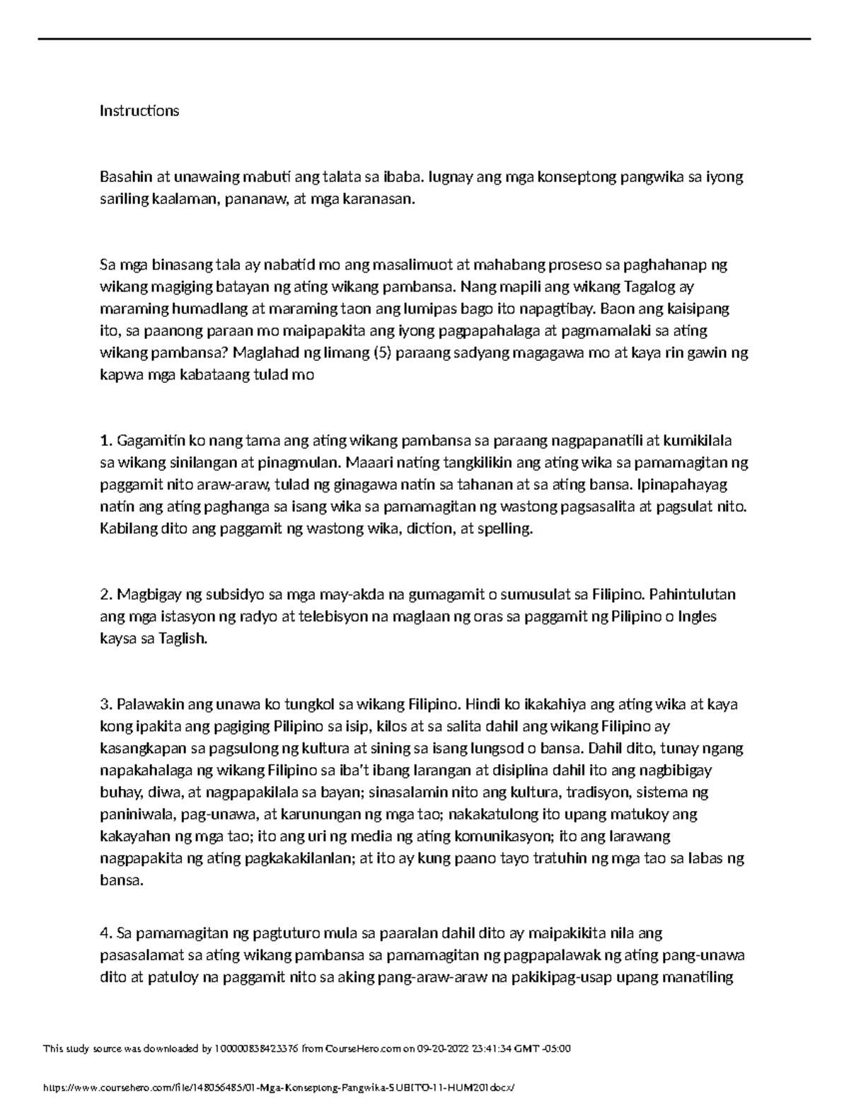 01 Mga Konseptong Pangwika Subito 11 HUM201 - Instructions Basahin at ...