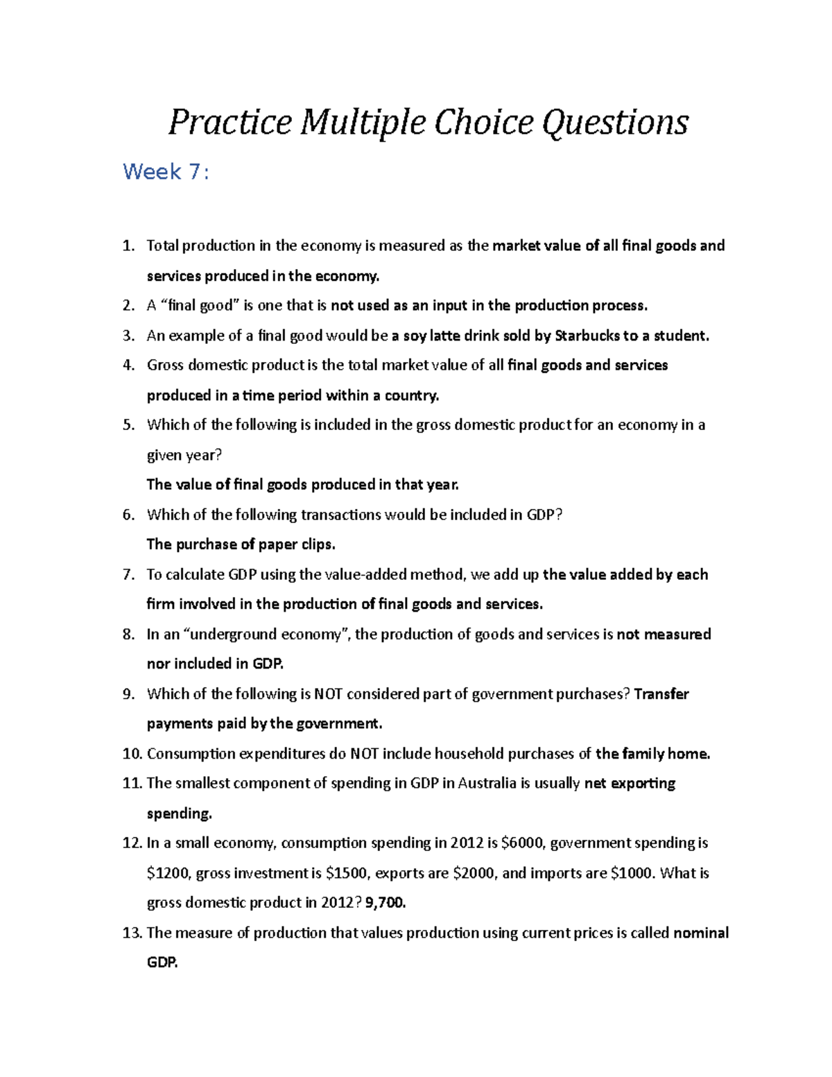 Practice Multiple Choice Question 2 - Practice Multiple Choice ...