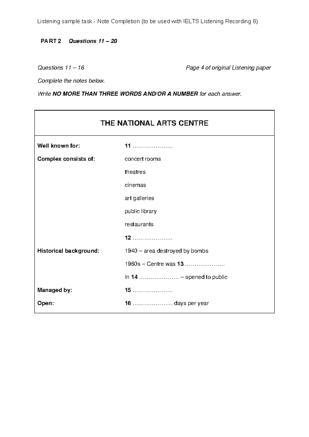 Ielts listening sample task 8 note completion - Listening sample task ...