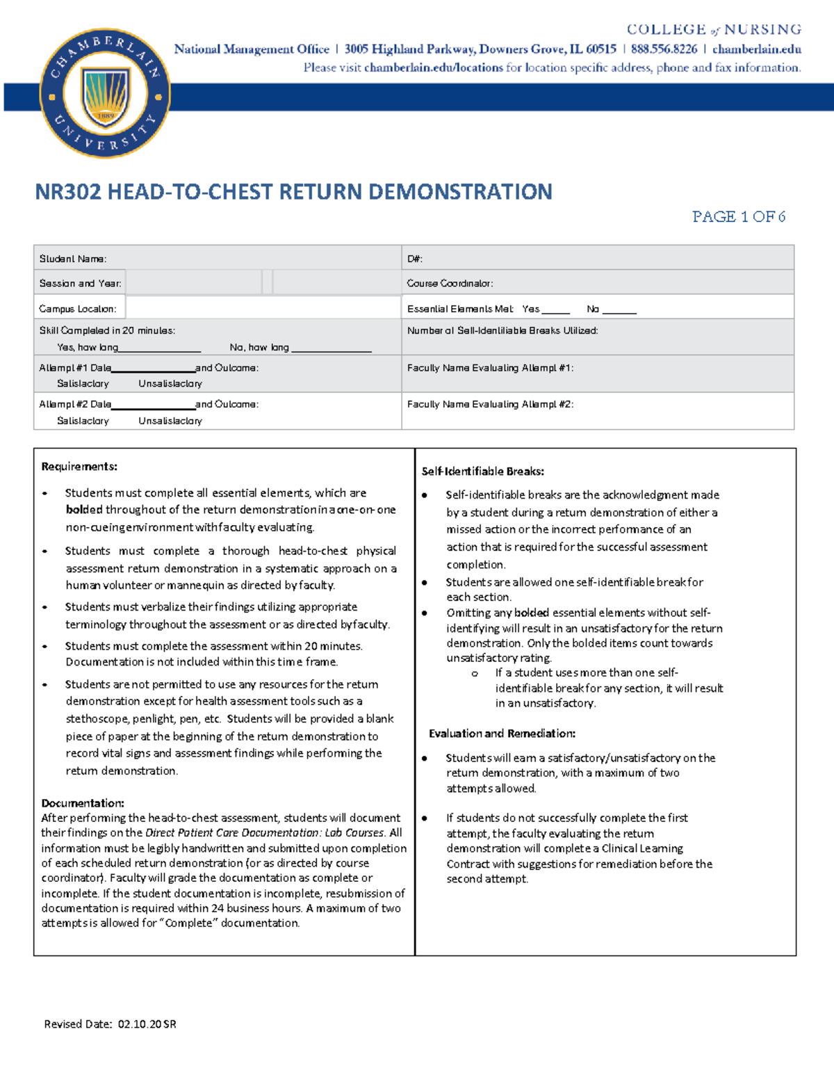 NR302 Return Demonstration Form - NR302 HEAD-TO-CHEST RETURN ...