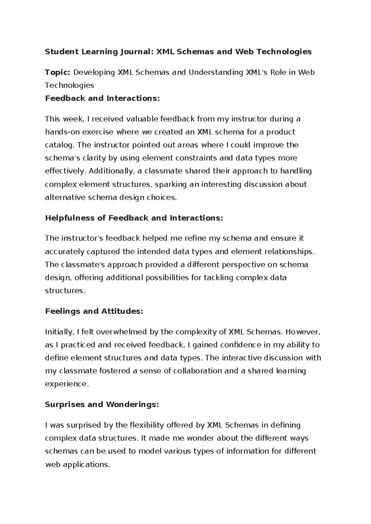 Learning Journal 6 2 - Student Learning Journal: XML Schemas and Web ...