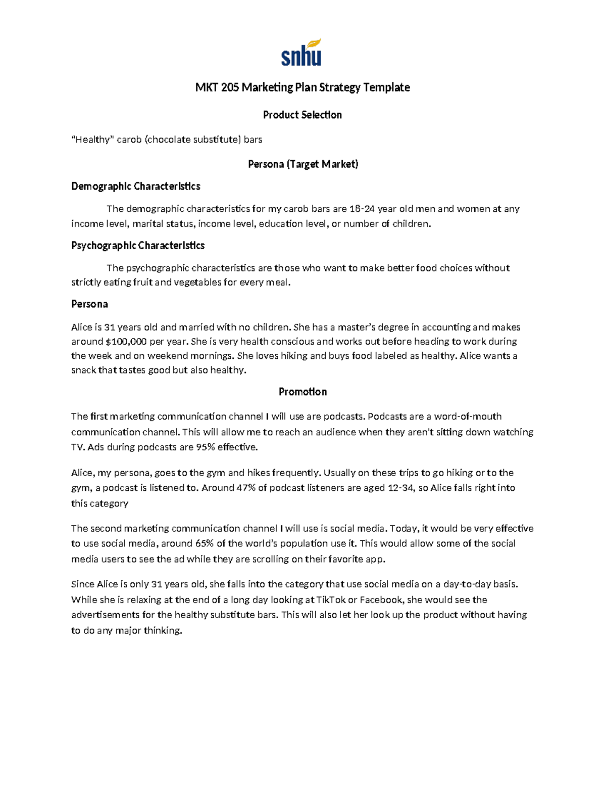 MKT 205 Project - MKT 205 Marketing Plan Strategy Template Product ...