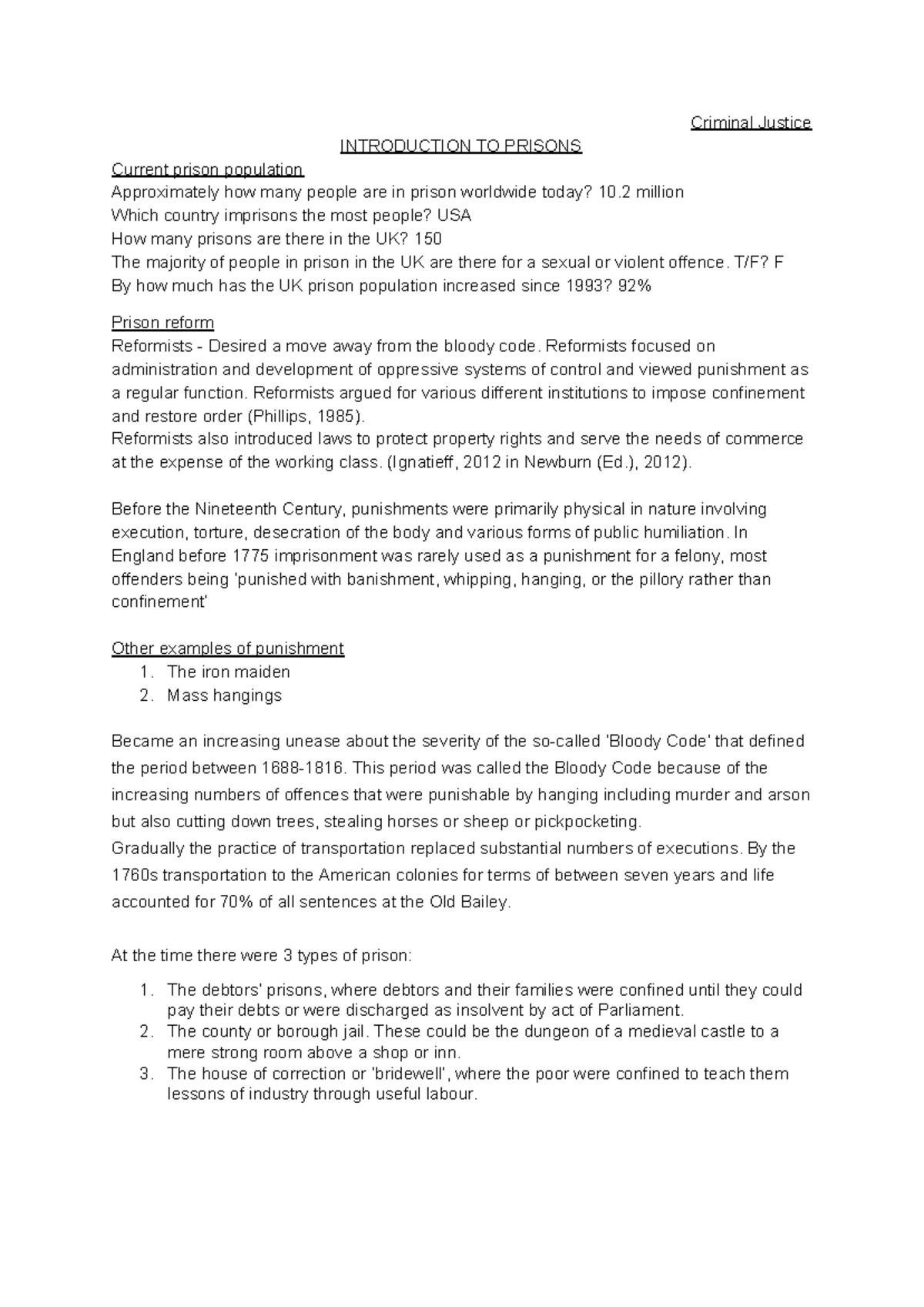 Introduction to prisons - Criminal Justice INTRODUCTION TO PRISONS ...