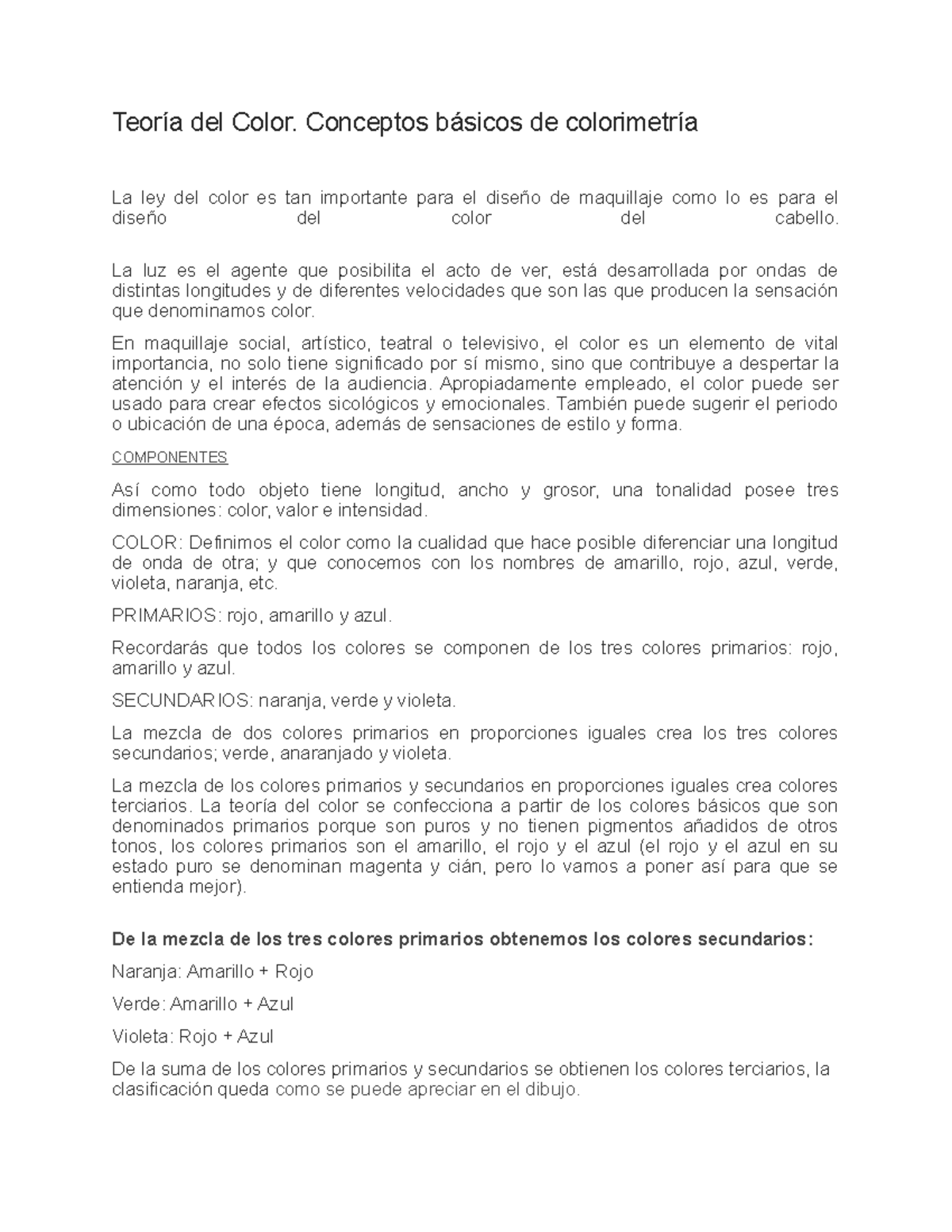 Colorimetria, formatos y registro tv - Teoría del Color. Conceptos ...