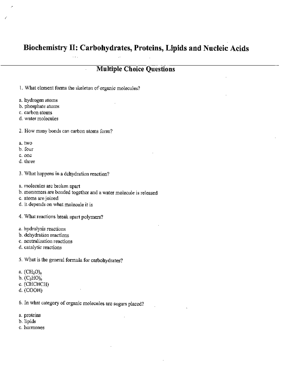 Bio Biochemistry II Unit DVD Multi Choice 25Qs - Biochemistry II ...