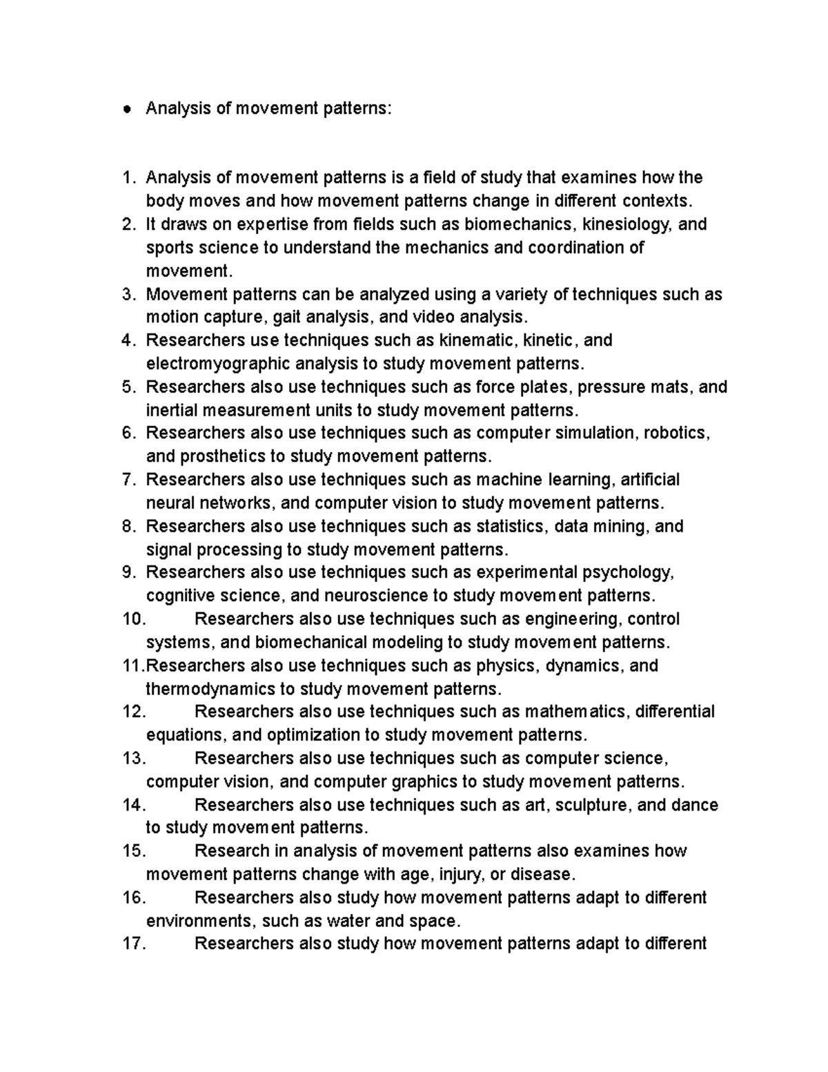 Analysis of movement patterns - Analysis of movement patterns: Analysis ...