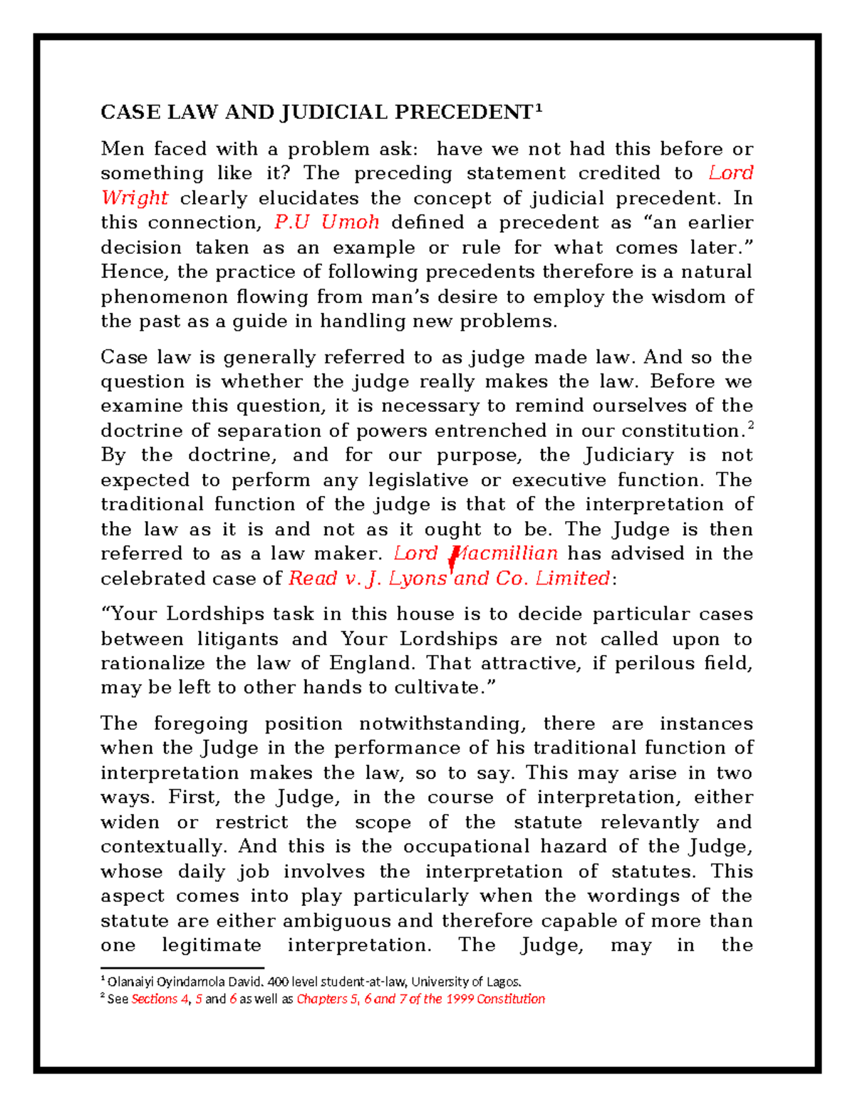 Judicial Precedent - Law - CASE LAW AND JUDICIAL PRECEDENT 1 Men faced ...