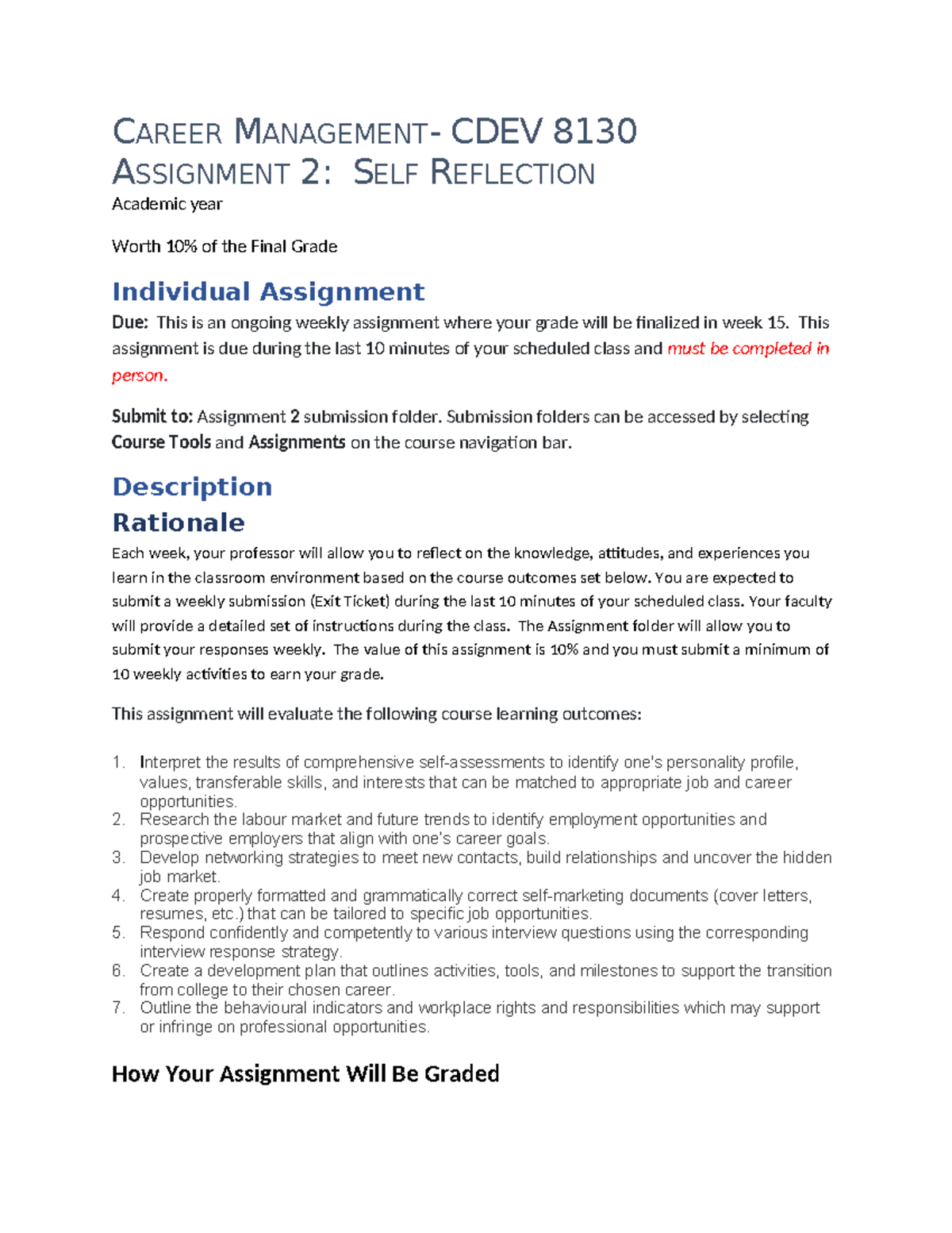 CDEV8130 Career Management Assignment - CAREER MANAGEMENT- CDEV 8130 ...