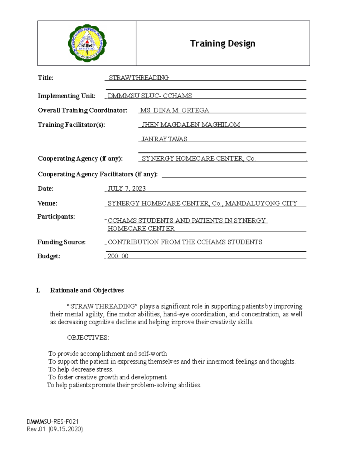 Straw- Threading-OT - guide - Title: STRAW THREADING Implementing Unit ...