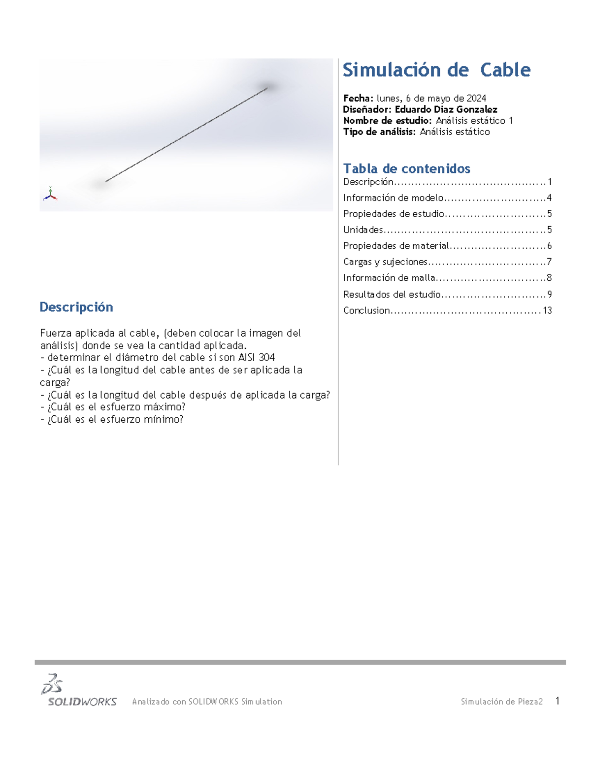 Simulation Report Template - Simulación de Cable Fecha: lunes, 6 de ...