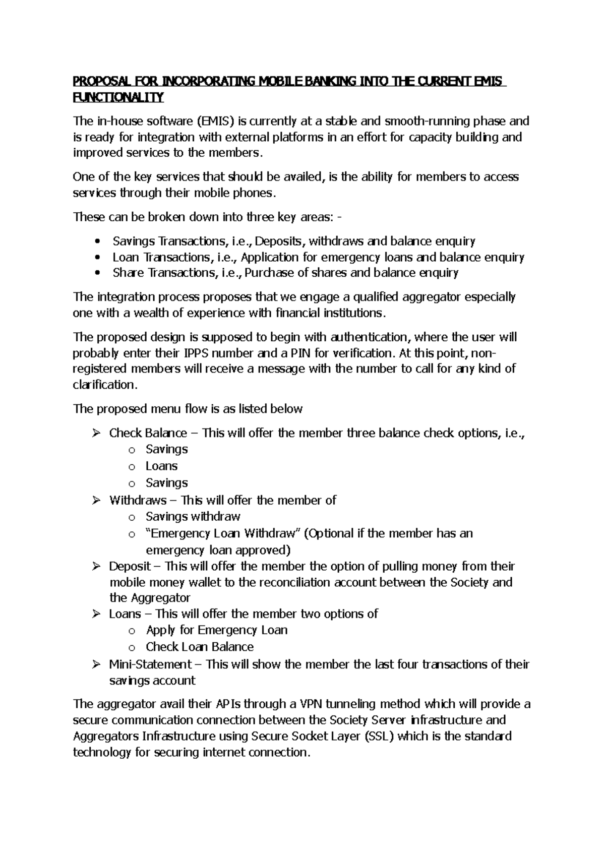 Proposed Mobile Money Integration - PROPOSAL FOR INCORPORATING MOBILE ...