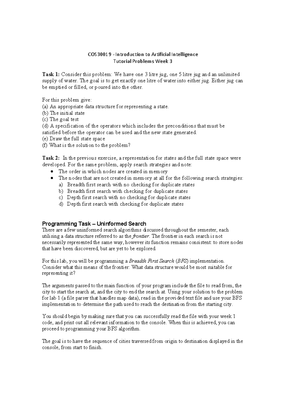 Tutorial Week 3 - About ai learning - COS30019 ‐ Introduction to Artificial Intelligence ...