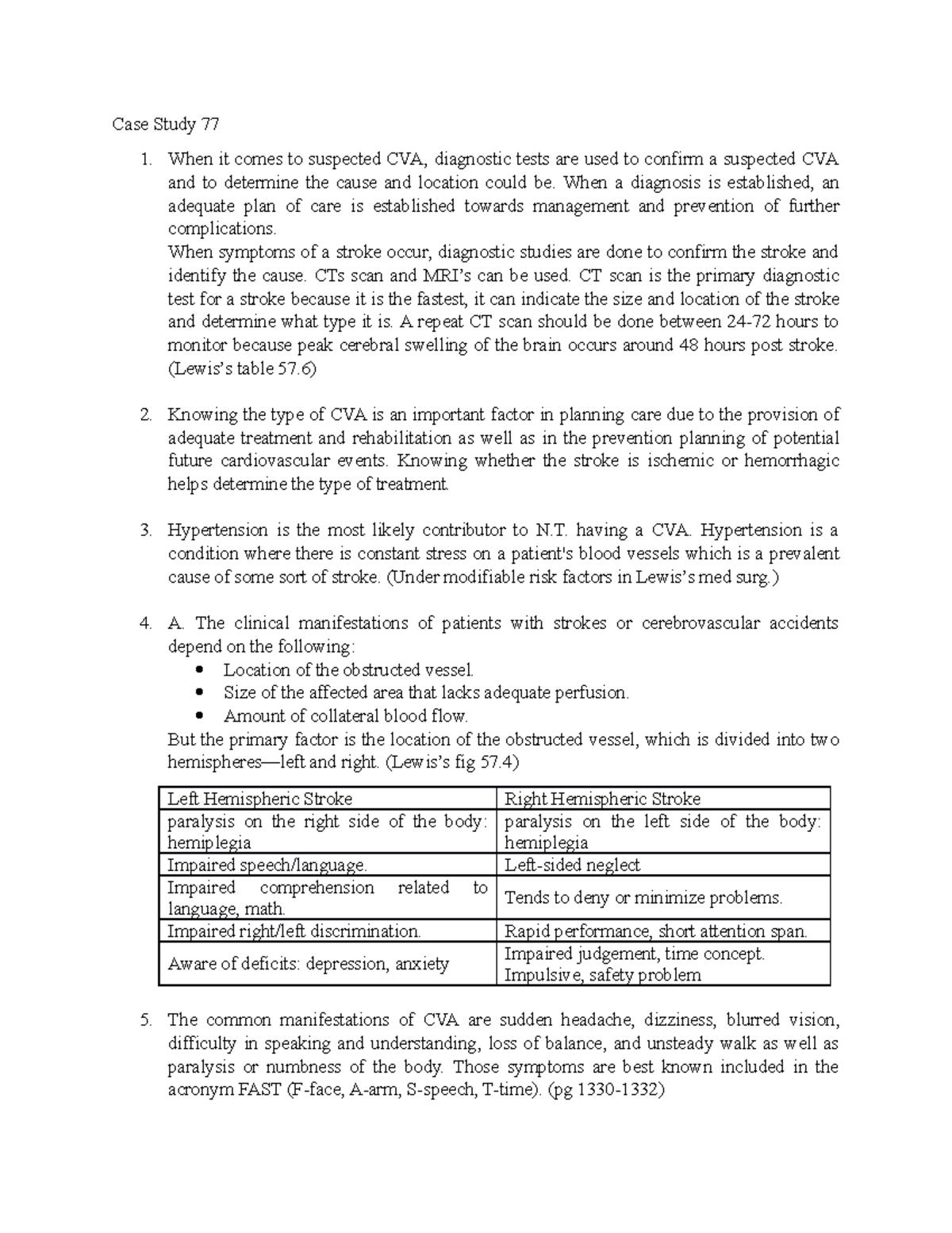 Case 77 - Case Study 77 When it comes to suspected CVA, diagnostic ...