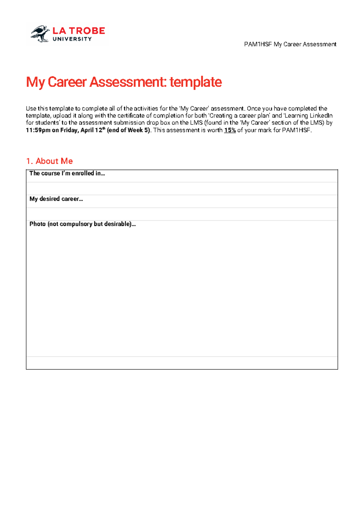 PAM1HSF My Career template 2024 - My Career Assessment: template Use ...